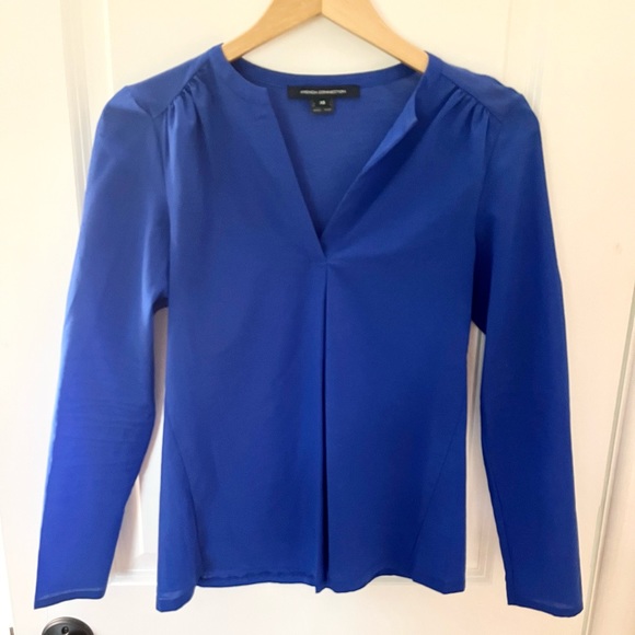 French Connection | Tops | Nwot French Connection Vneck Blouse In Blue ...